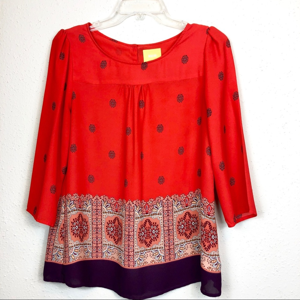 Anthropologie Maeve Red Boho Tribal Print Blouse - Gem